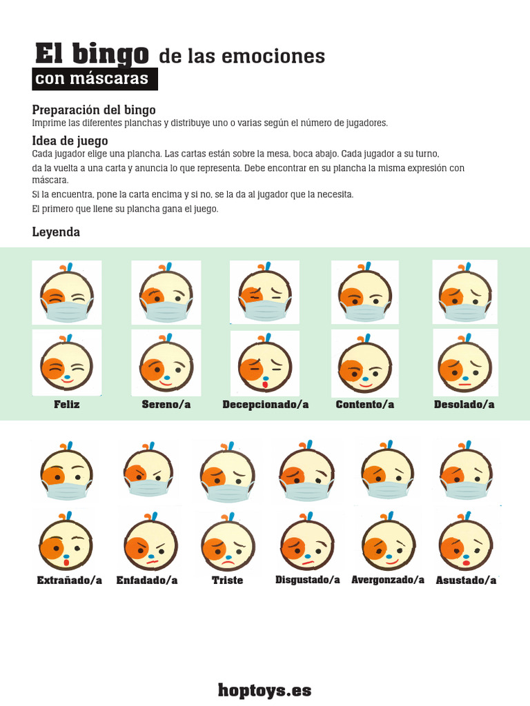 Bingo de las emociones con máscaras | PDF