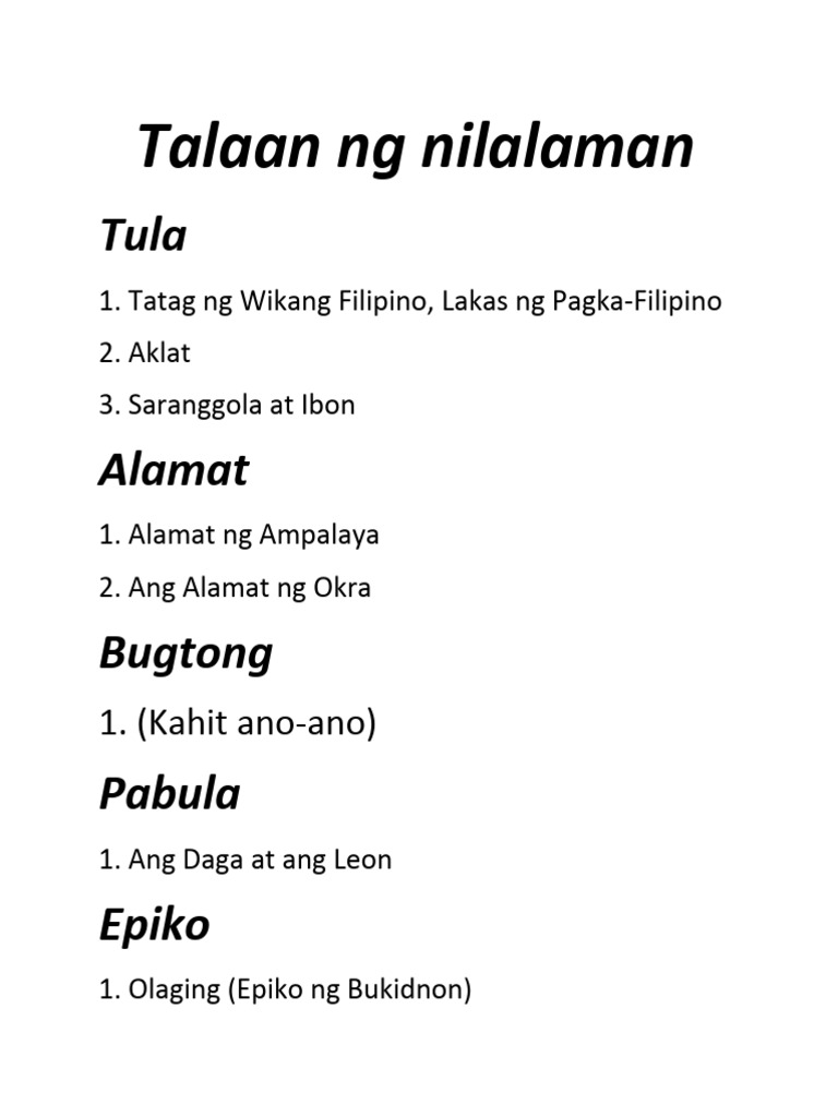 Talaan NG Nilalaman | PDF