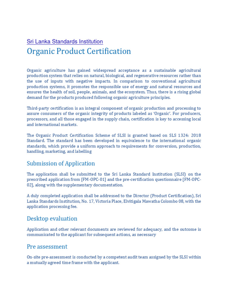 Organic Certification Process in Sri Lanka | PDF | Certification ...
