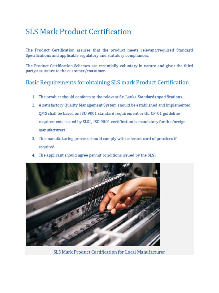 SLS Mark Product Certification | PDF | Audit | Iso 9000