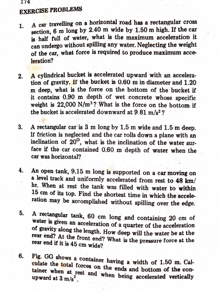 Exercise Problems On Accelerated Liquids | Download Free PDF | Pressure | Speed