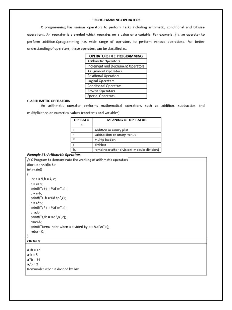 C Programming Operators | PDF | Teaching Methods & Materials C Programming Operators | PDF | Teaching Methods & Materials