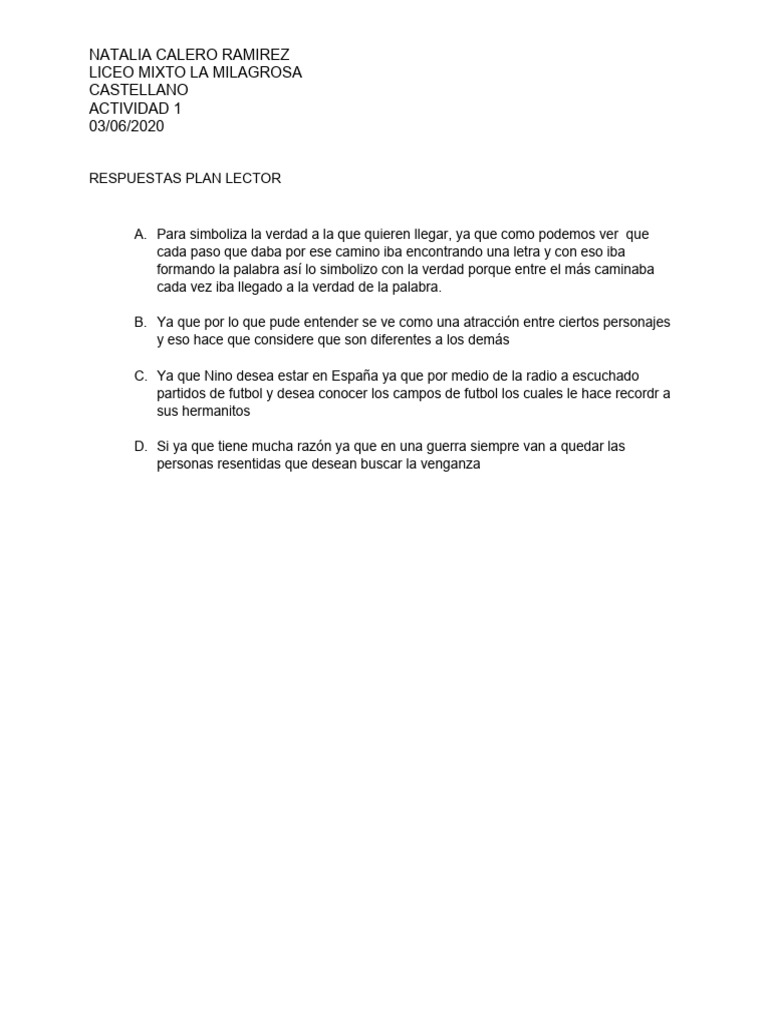 Respuestas Plan Lector | PDF