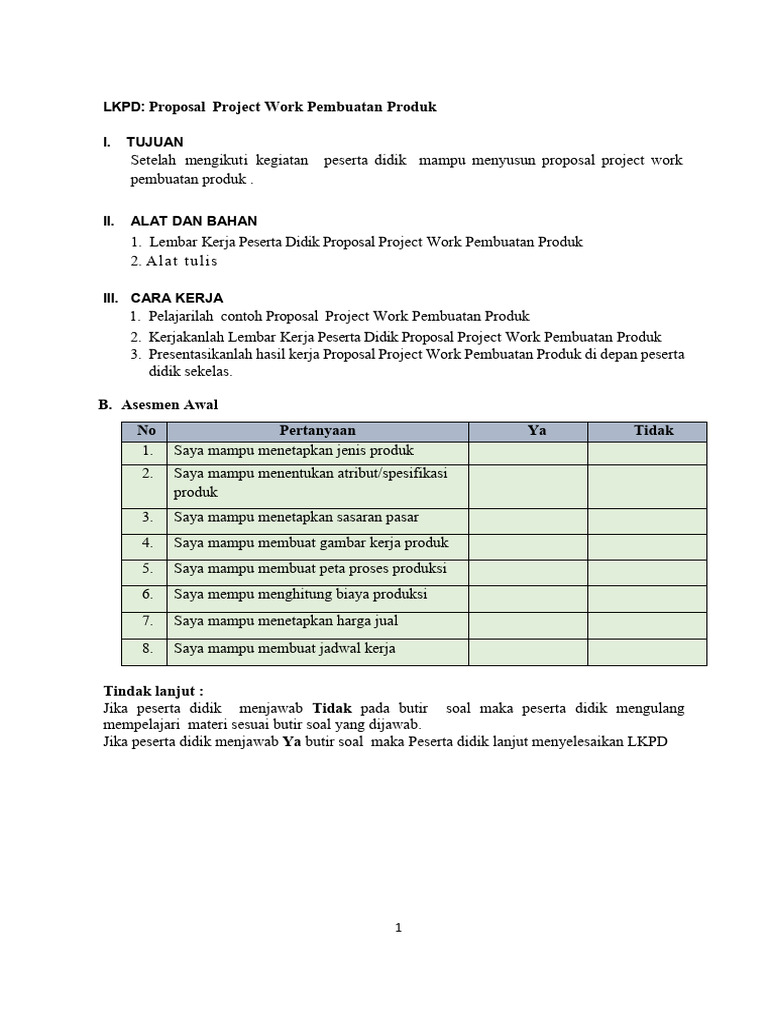 Proposal Projek Work Membuat Perencanaan Produk - Rev 3 Oke | PDF