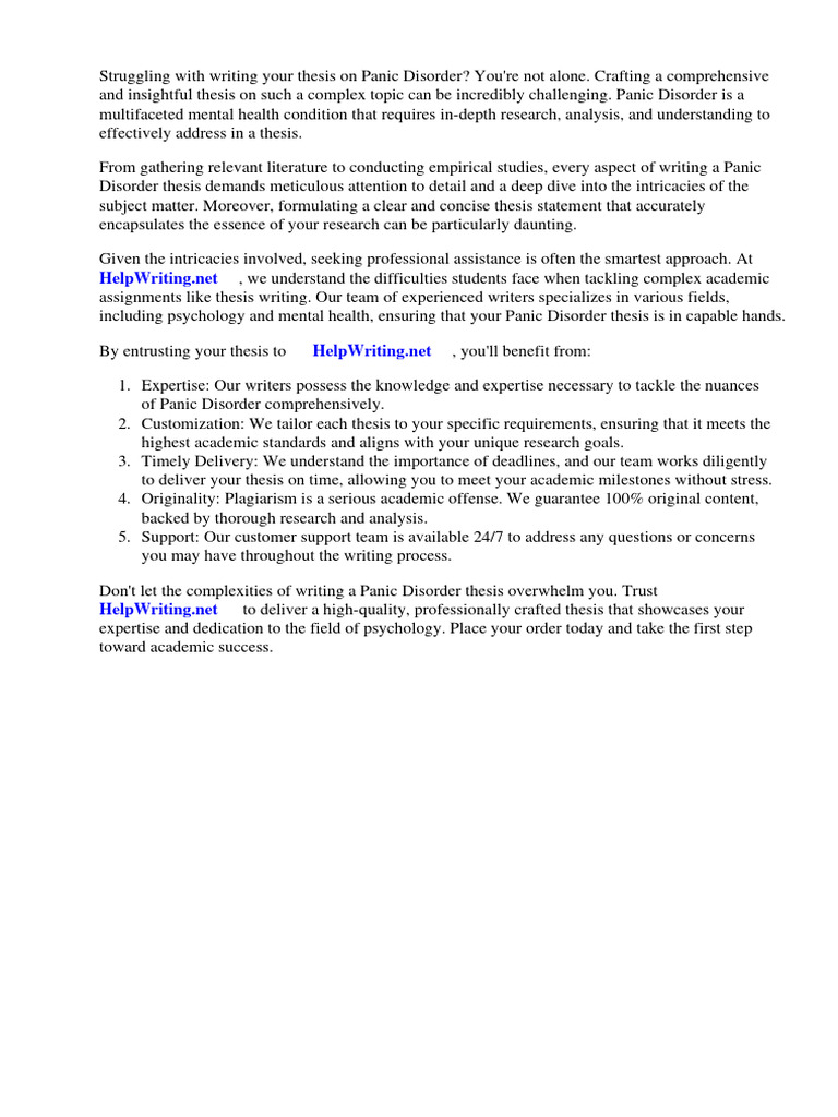 Panic Disorder Thesis Statement | PDF | Panic Attack | Anxiety Disorder