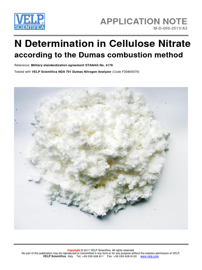 Nitrogen Determination in Cellulose Nitrate Dumascombustion Method ...