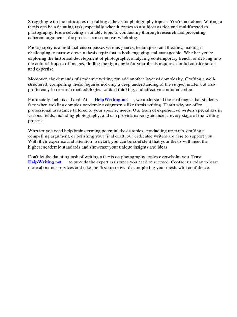 Thesis Photography Topics | PDF | Essays | Thesis