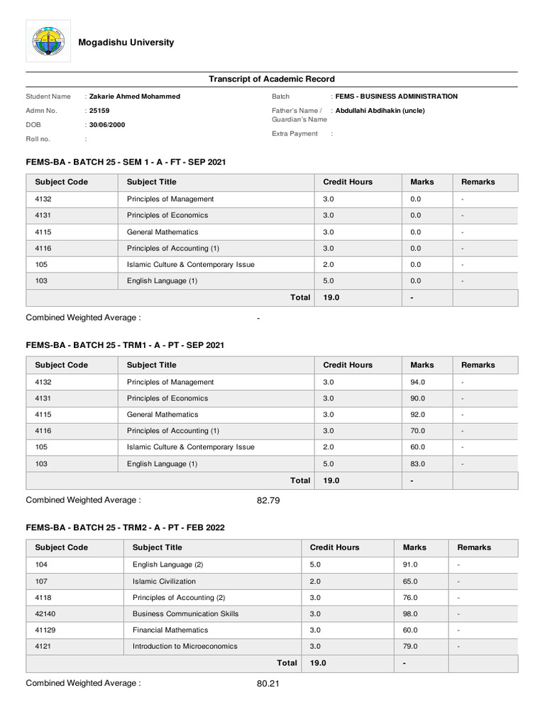 Student Transcript PDF | PDF | Economics | Economies
