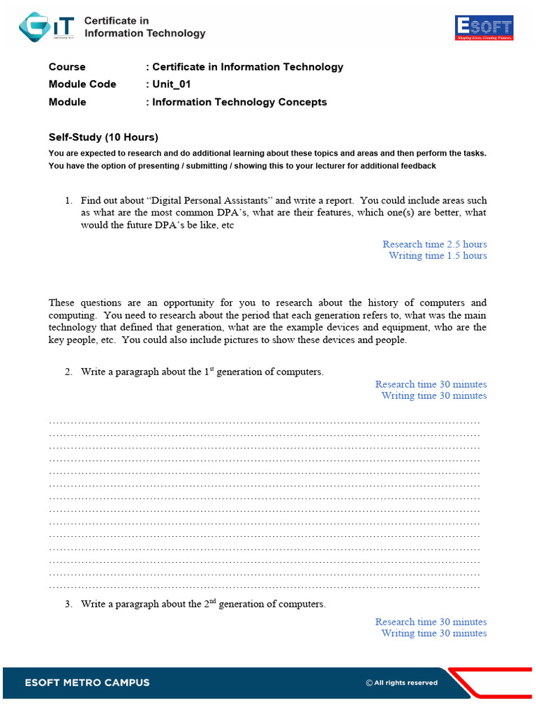 2994-1637316742202-SelfStudy - 1.1 (10 Hours) | PDF | Computer Science | Computing