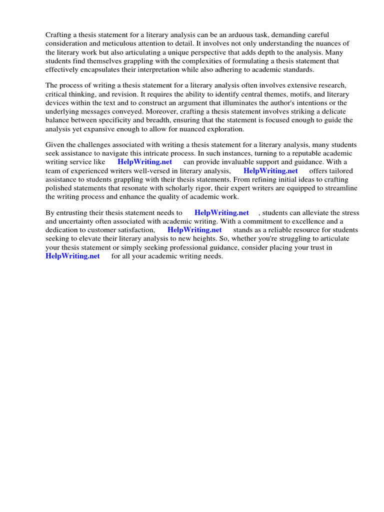 Thesis Statement Literary Analysis Example | PDF | Essays | Rhetoric