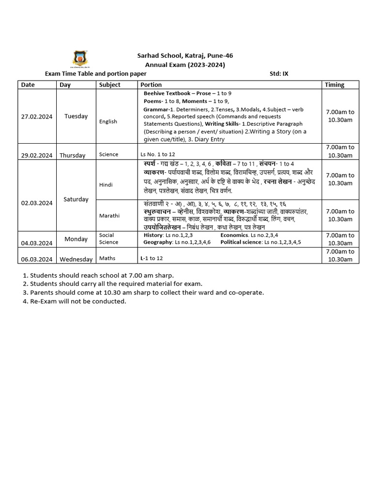 9 Th Std Annual Exam Time Table | PDF | Linguistics