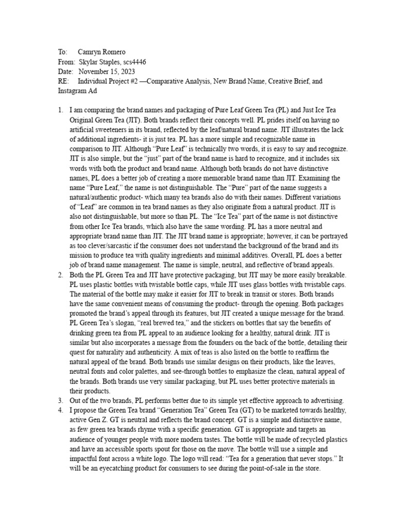 Annotated - Final 20draft 20of 20individual 20project 20 232 20current 202 | PDF | Brand | Tea