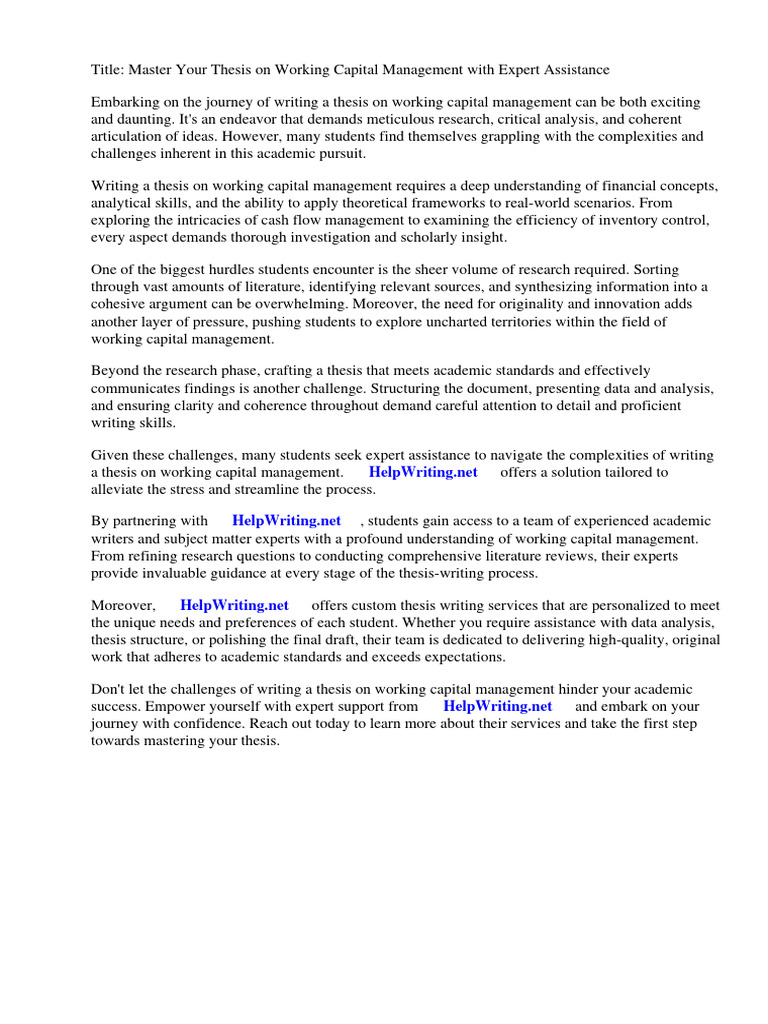 Thesis On Working Capital Management | PDF