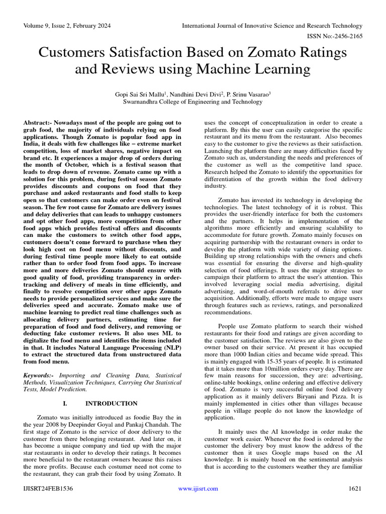 Analyzing Zomato Reviews with ML | PDF | Machine Learning | Statistical ...