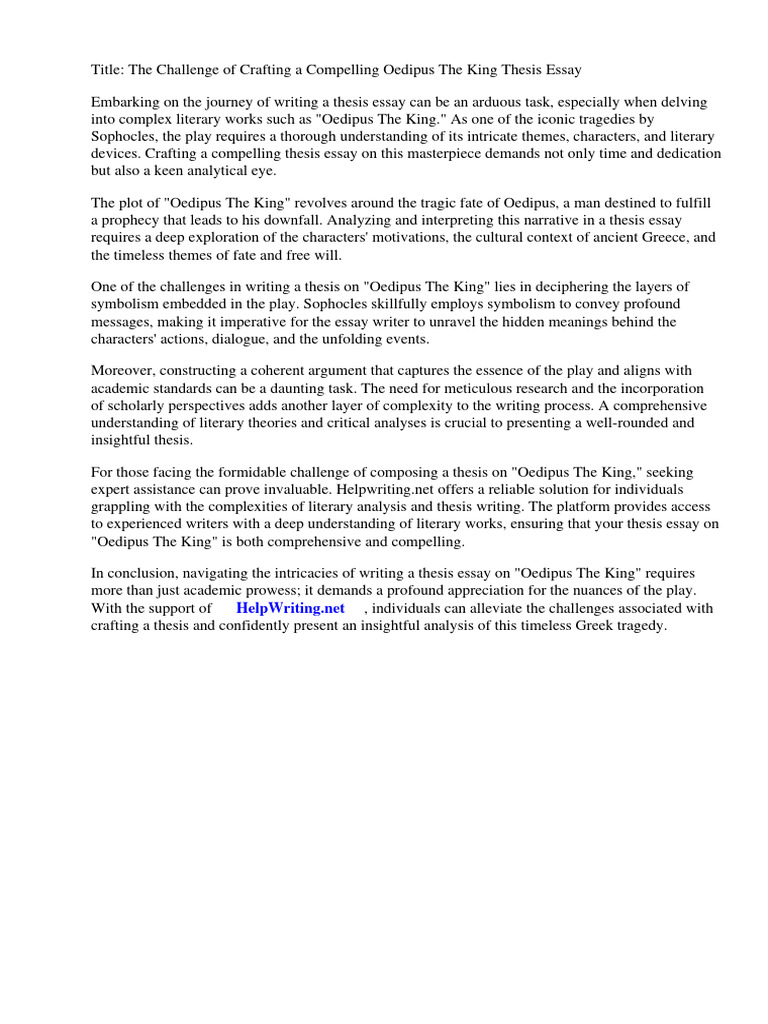 Oedipus The King Thesis Essay | PDF | General Fiction
