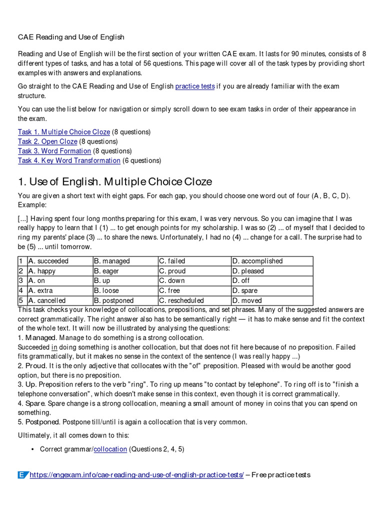 CAE Reading and Use of English Printable 2 | PDF | Adjective | Adverb