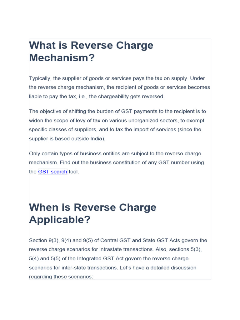 Understanding Reverse Charge Mechanism | PDF | Invoice | Taxes