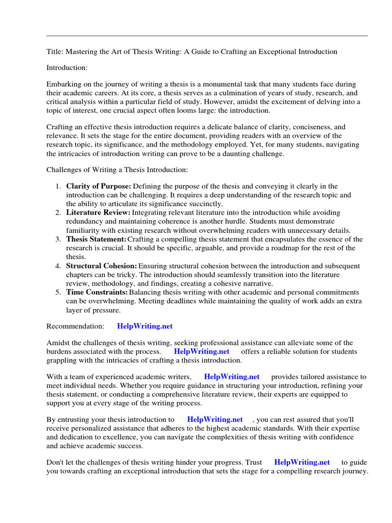 Example of A Thesis Introduction | PDF | Thesis | Essays