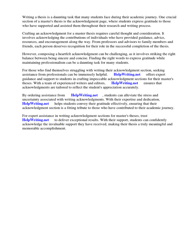 How To Write Acknowledgement For Master Thesis | Download Free PDF | Thesis