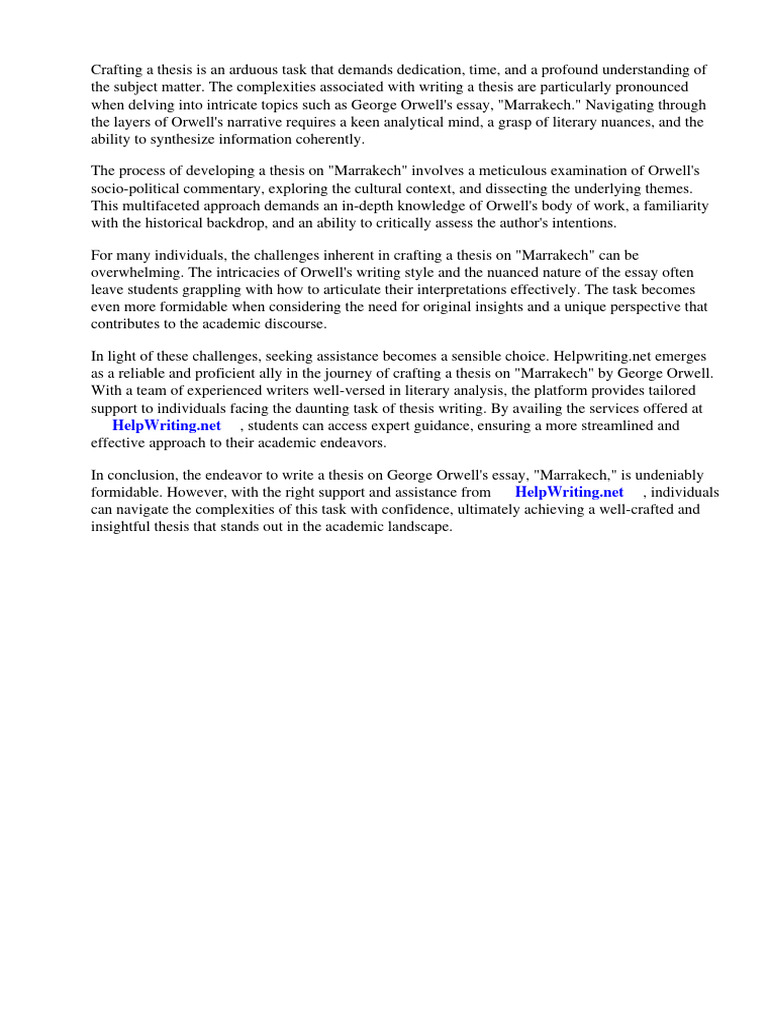 Marrakech George Orwell Thesis | PDF | George Orwell