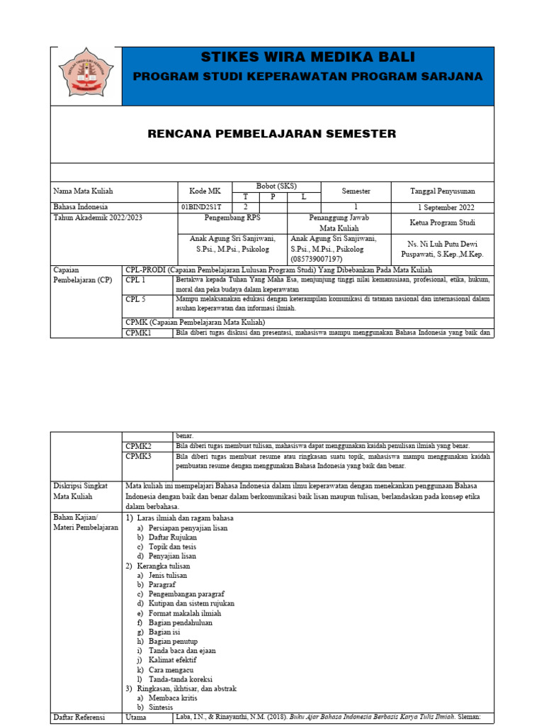 RPS Bahasa Indonesia A16 B | PDF