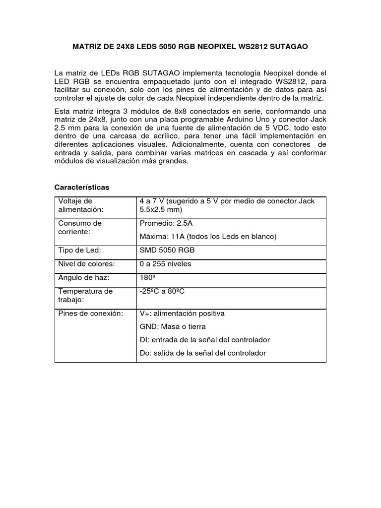 Manual Matriz 24X8 RGB Neopixel Sutagao | PDF | Diodo emisor de luz ...