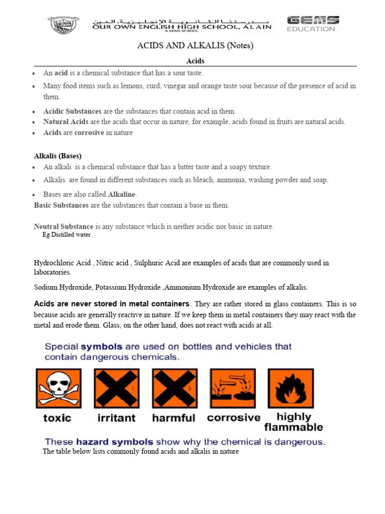 ACIDS AND ALKALIS Key Points | PDF | Acid | Ph