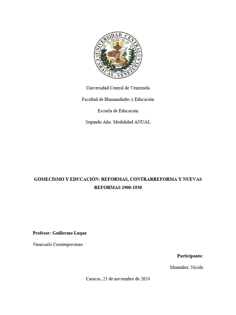 Art. Prof. Luque - Gomecismo y Educación - Nicole Montañez | PDF ...