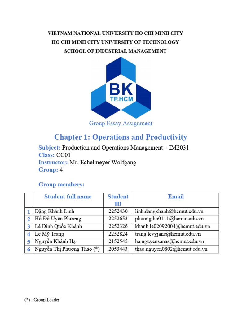 Pom Chapter 1 Essay Question Group 4 CC01 | PDF | Marketing | Supply Chain