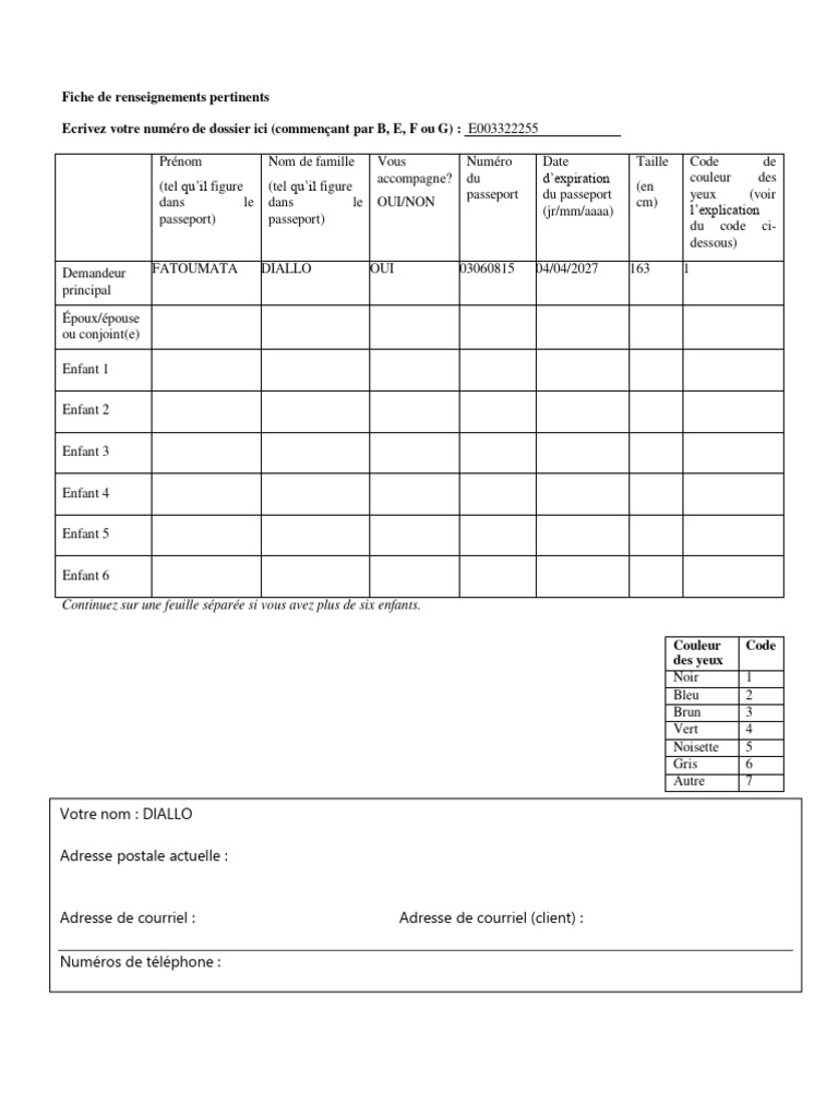 Fiche de renseignements personnels | PDF | Traitement d'image | Lumière