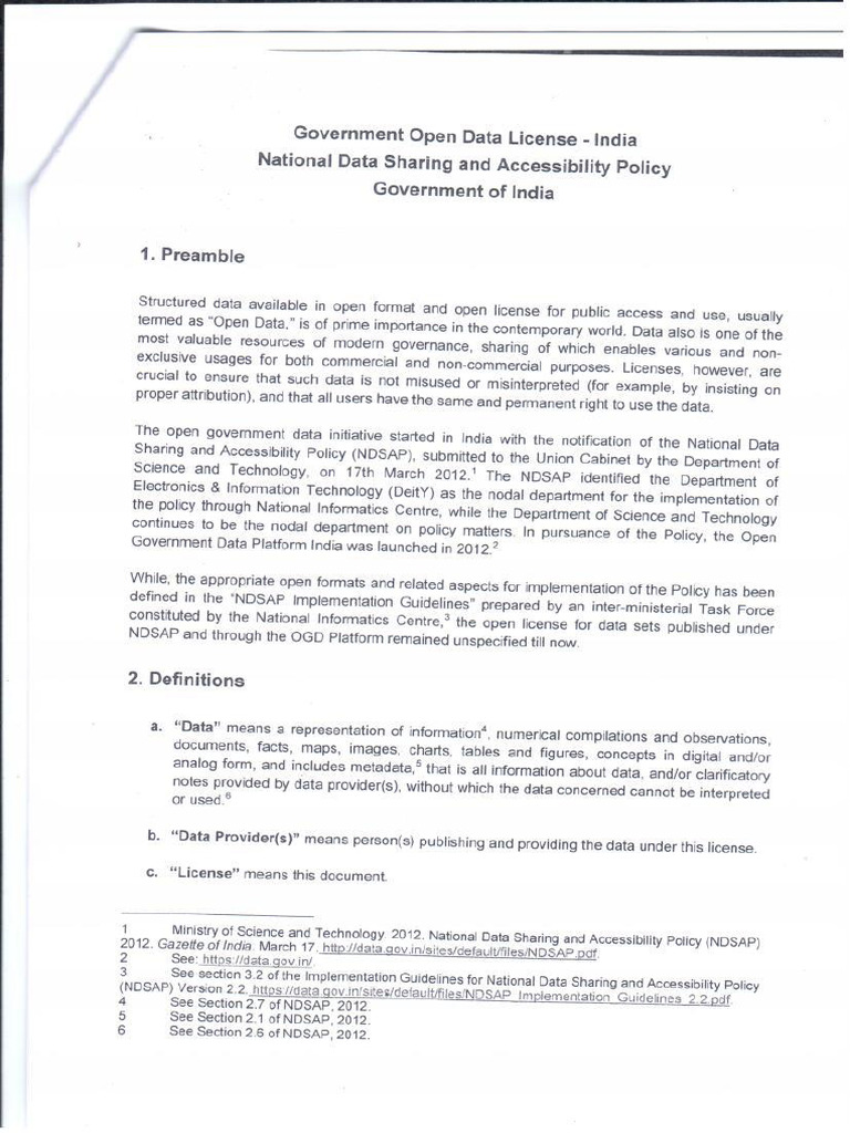 Government Open Data Use Licence India | PDF