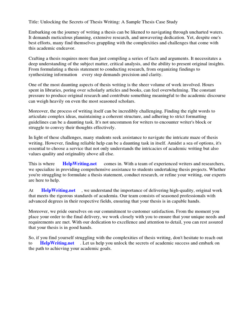 Sample Thesis Case Study | PDF | Thesis | Psychology