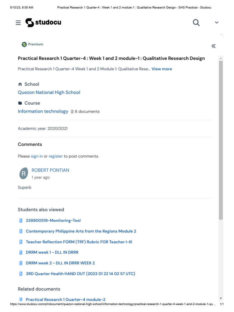 Practical Research 1 Quarter-4 _ Week 1 and 2 module-1 _ Qualitative Research Design - SHS ...