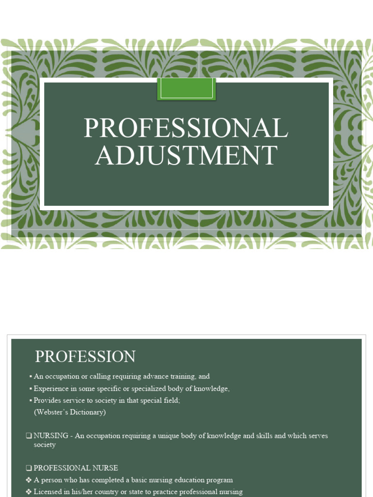 Prof Adjustment PPTX Monette PDF | PDF | Will And Testament | Nursing