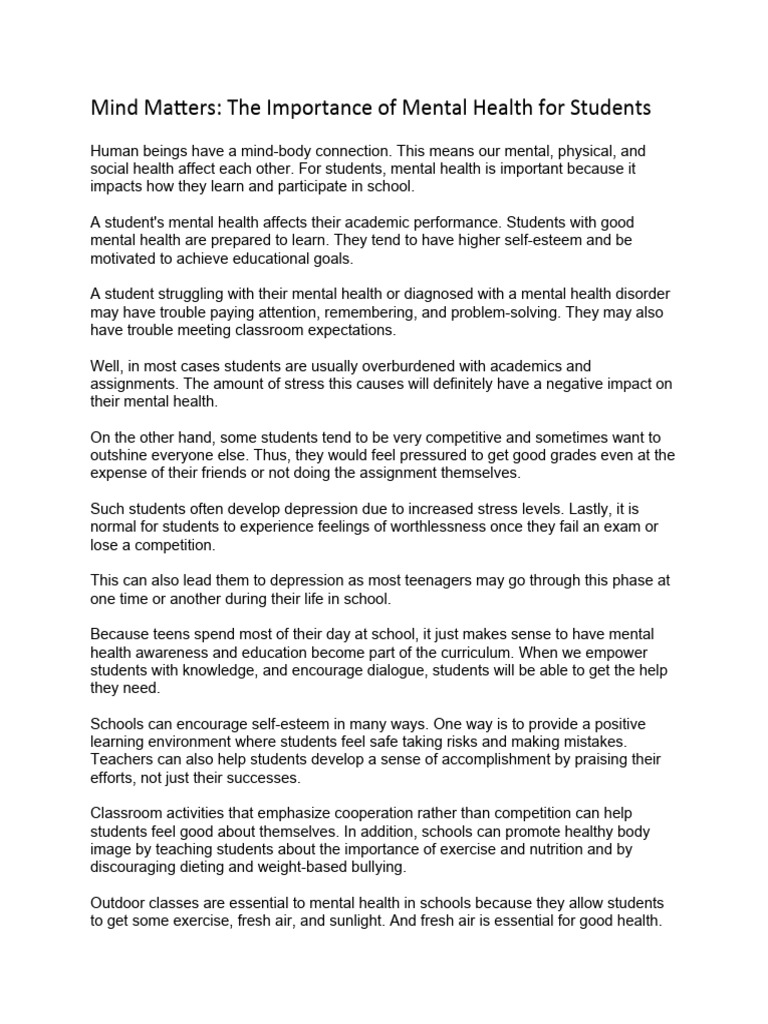 Mind Matters | PDF | Mental Disorder | Schools