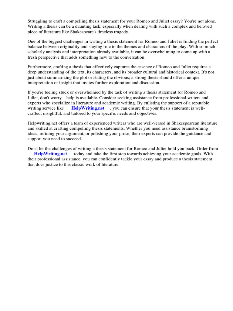 Thesis Statement Examples Romeo and Juliet | PDF | Characters In Romeo ...