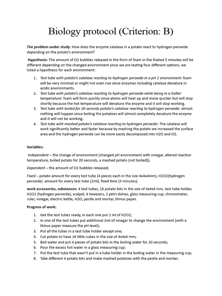 Biology_protocol_2023 | PDF | Catalase | Hydrogen Peroxide