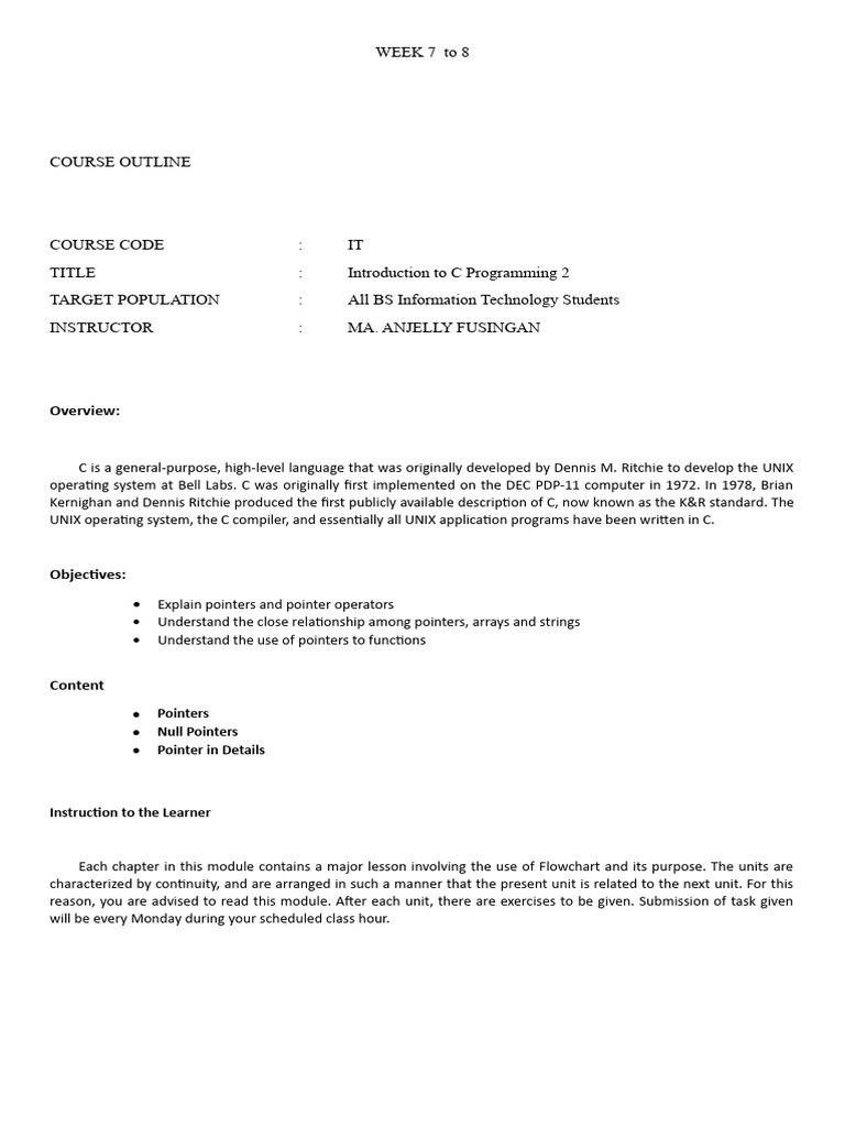 3025 File Week 7 To 8 Pointer Pdf Pointer Computer Programming C Programming Language 