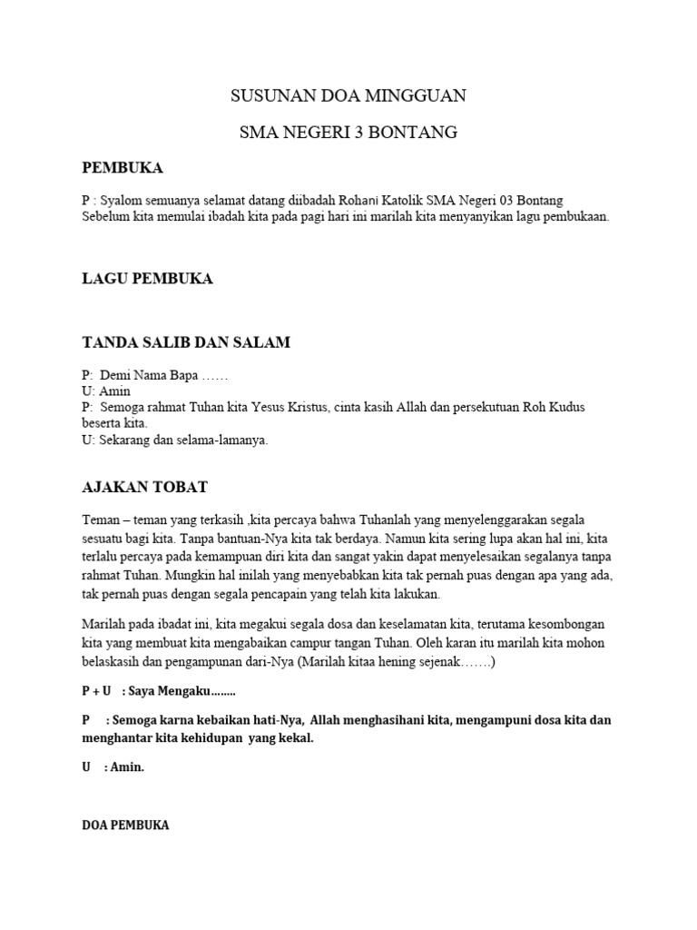 Susunan Doa Sma 3 Bontang-1-1 | PDF