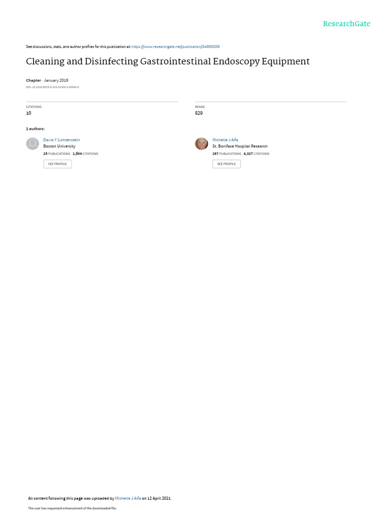 Cleaning and Disinfecting Gastrointestinal Endoscopy Equipment | PDF ...