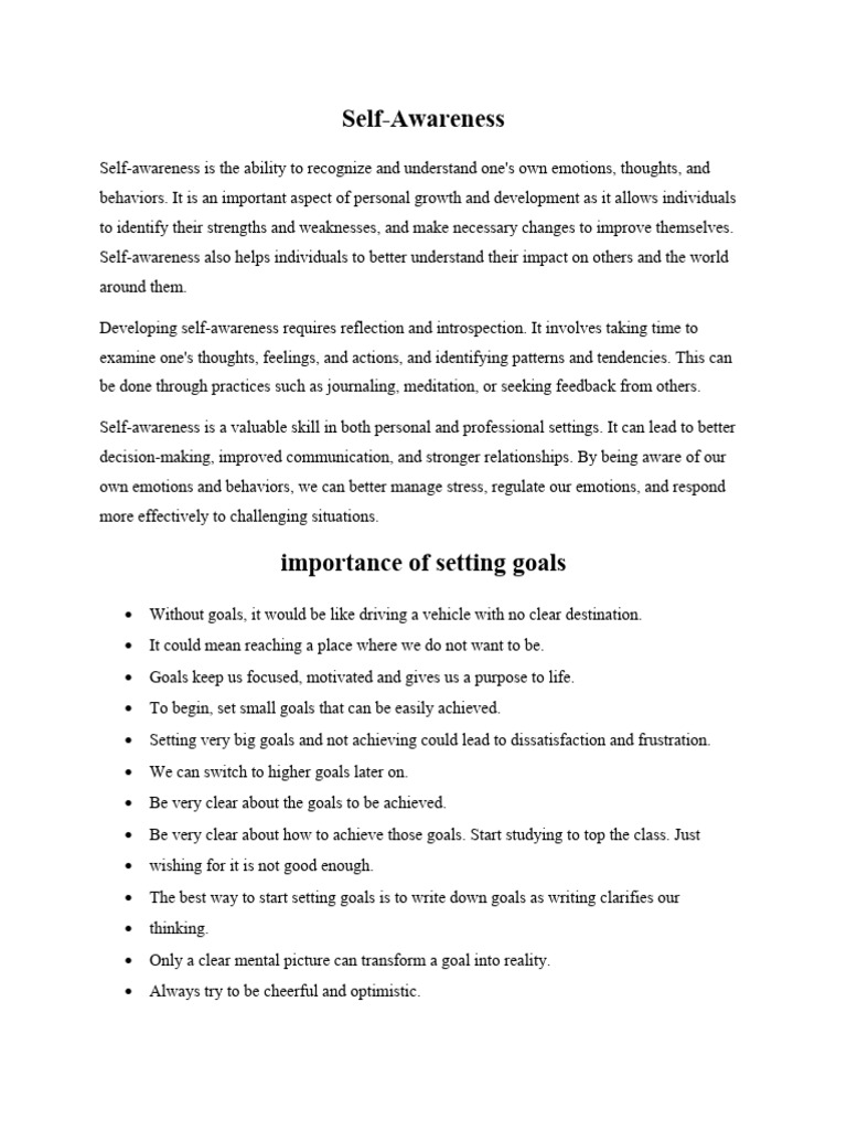 Unit 2 Self Awareness | PDF | Goal | Self Awareness