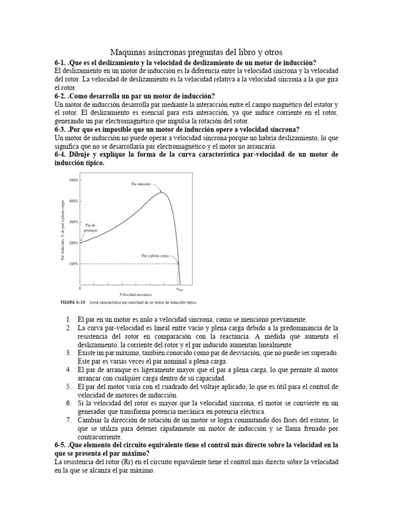 Maquinas Asíncronas Preguntas Del Libro y Otros Resumen-1 | PDF | Motor eléctrico | Generador ...