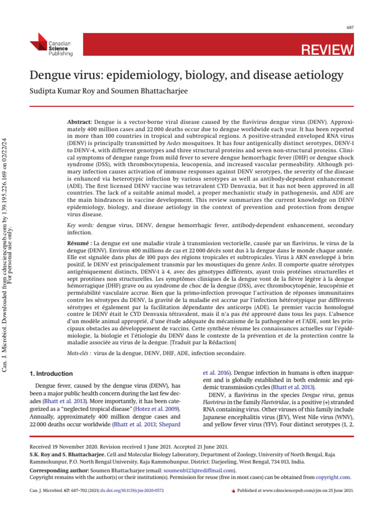Review: Dengue Virus: Epidemiology, Biology, and Disease Aetiology ...