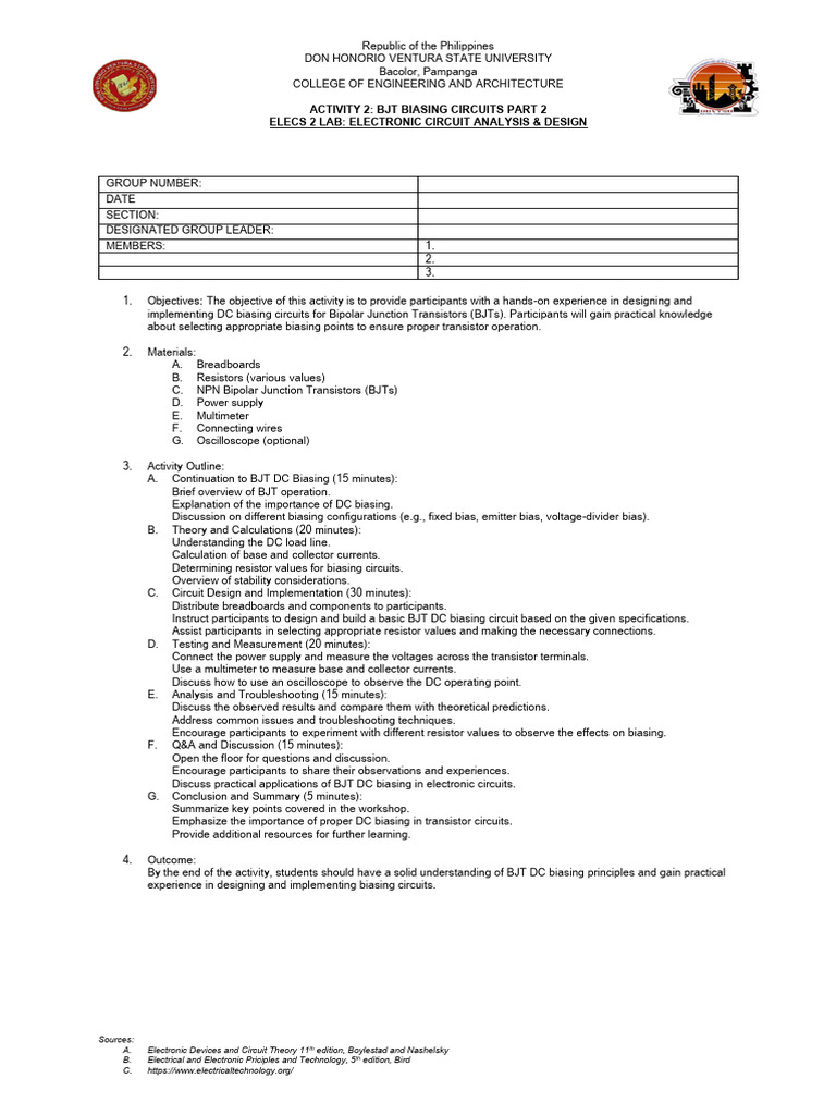 ELECS 2 LAB Document Module 2 | PDF | Bipolar Junction Transistor | Transistor