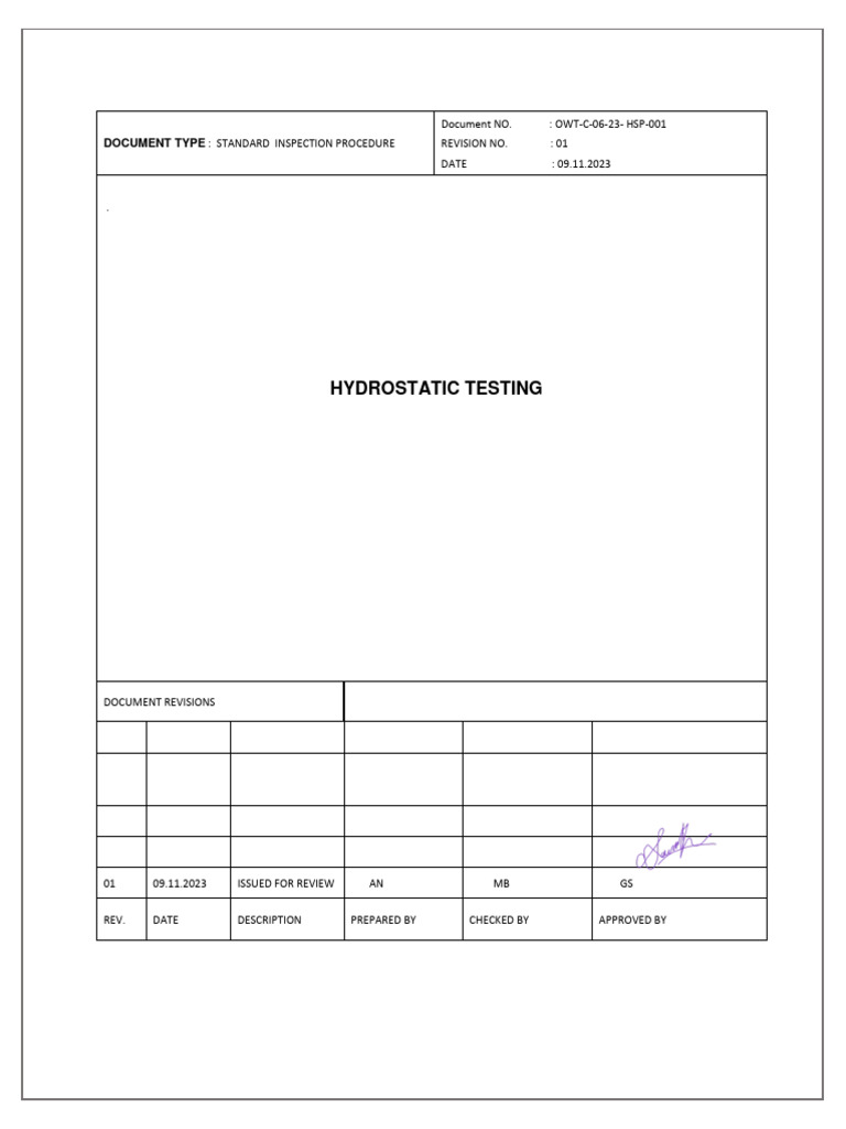Hydrotest Procedure C 6 23 | PDF | Leak | Gases