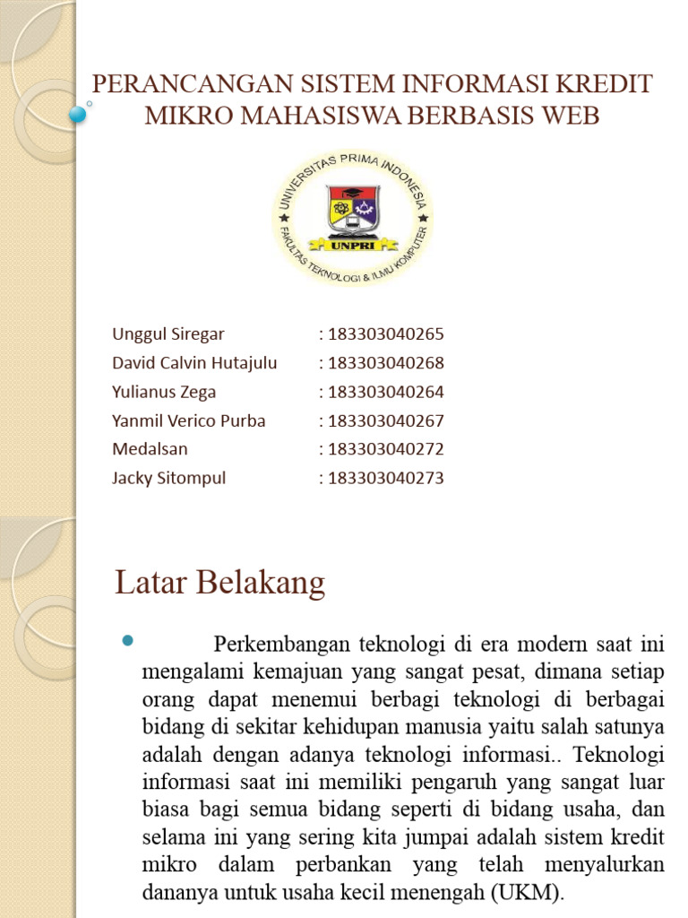 Perancangan Sistem Informasi Kredit Mikro Mahasiswa Berbasis Web | PDF