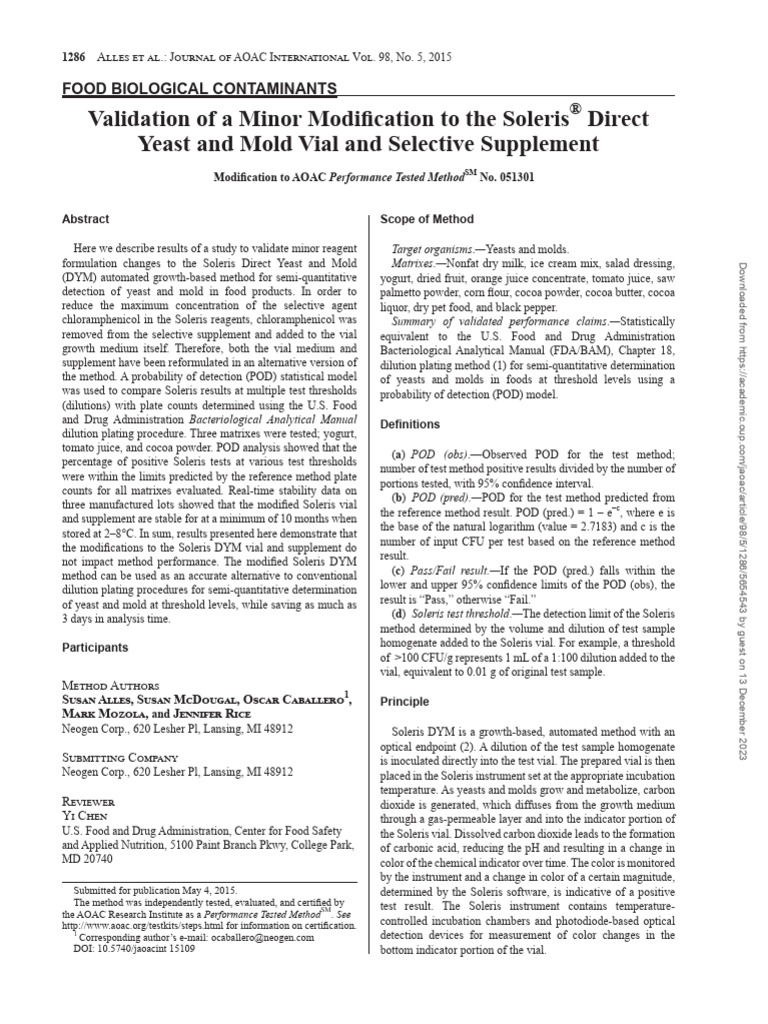 2015 - Validation of A Minor Modification To The Soleris DYM Vial and Selective Supplement ...