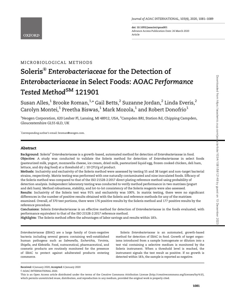 Soleris Method for Enterobacteriaceae Detection | PDF | Colony Forming Unit | Microbiology