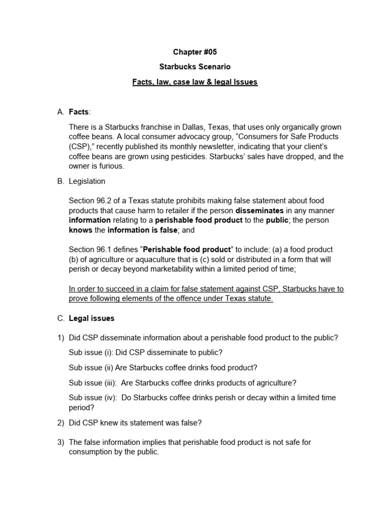 Starbucks Scenario-Facts Legal Issues | PDF | Starbucks | Coffee
