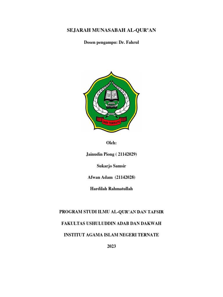 Sejarah Ilmu Munasabah Al-Qur'an | PDF | Agama & Spiritualitas